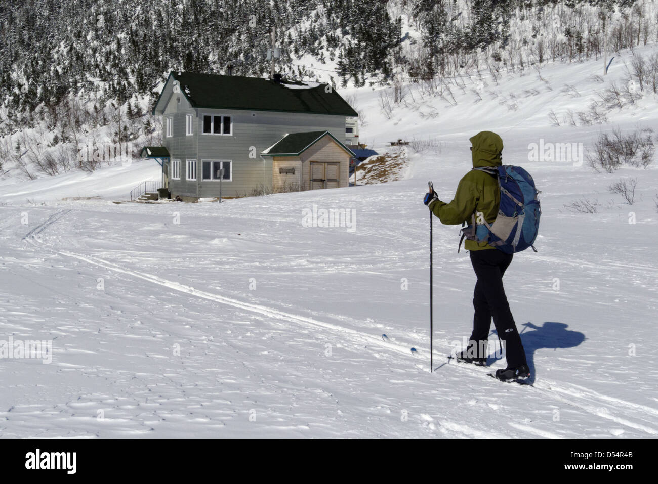 A back country skier passing the Mines Madeleine refuge in the Chic ...