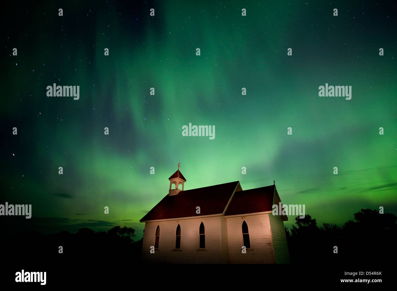 Country Church and Northern Lights in Saskatchewan Canada Stock Photo ...