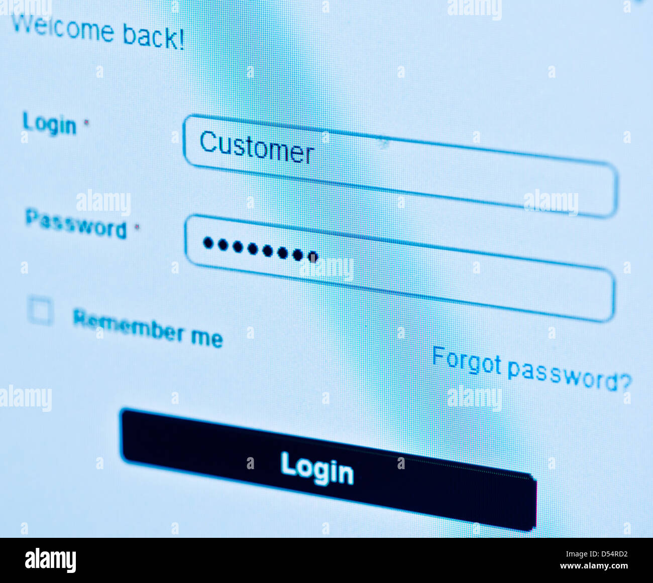 login - customer and password. Blue computer screen macro Stock Photo ...
