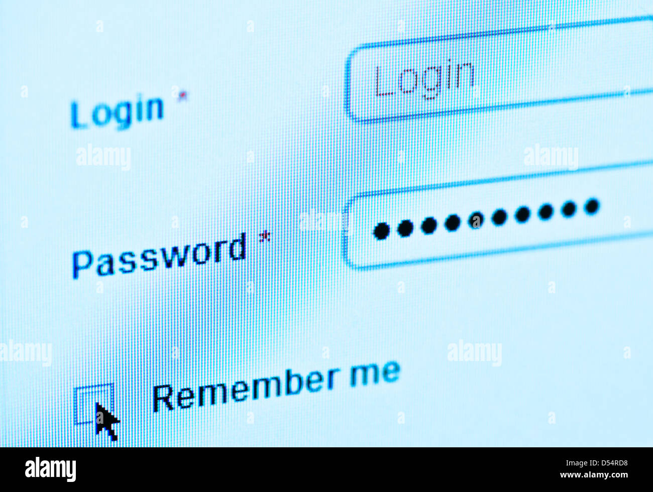 login. Blue computer screen macro Stock Photo - Alamy