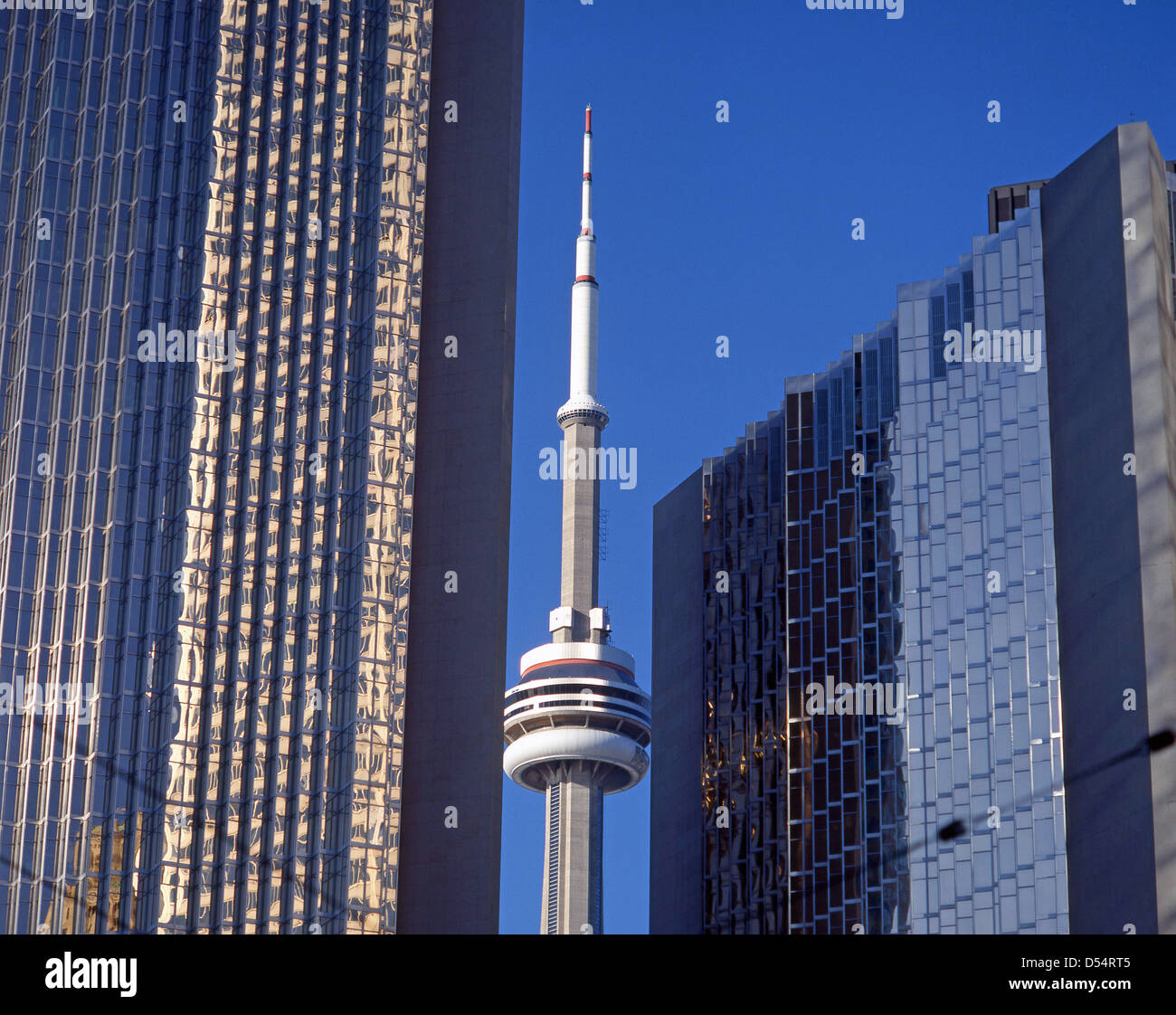 CN Tower and modern skyscrapers in Financial District, Toronto, Ontario ...