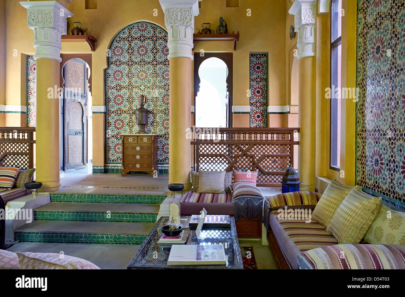 Moroccan home interior with feature lounge and traditional decor and ...