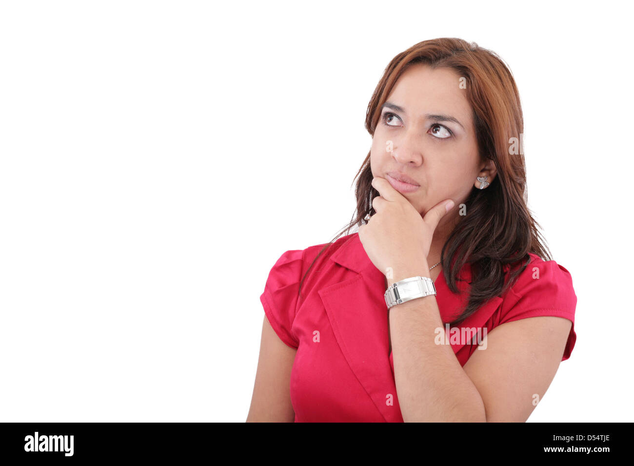 portrait of a beautiful young businesswoman with a thinking expression ...