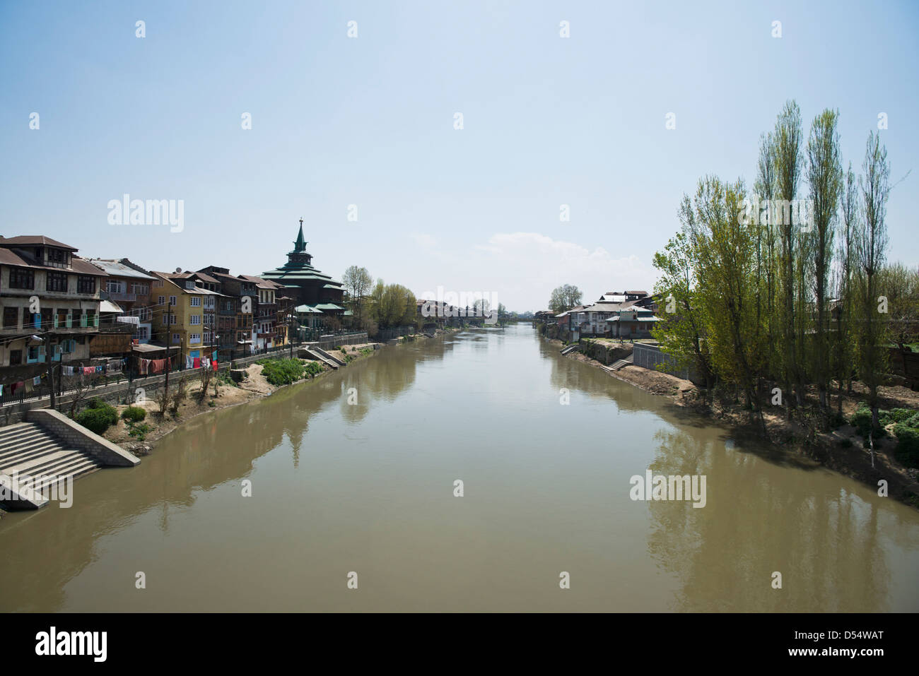 Buildings on the banks of the Jhelum River, Srinagar, Jammu And Kashmir ...