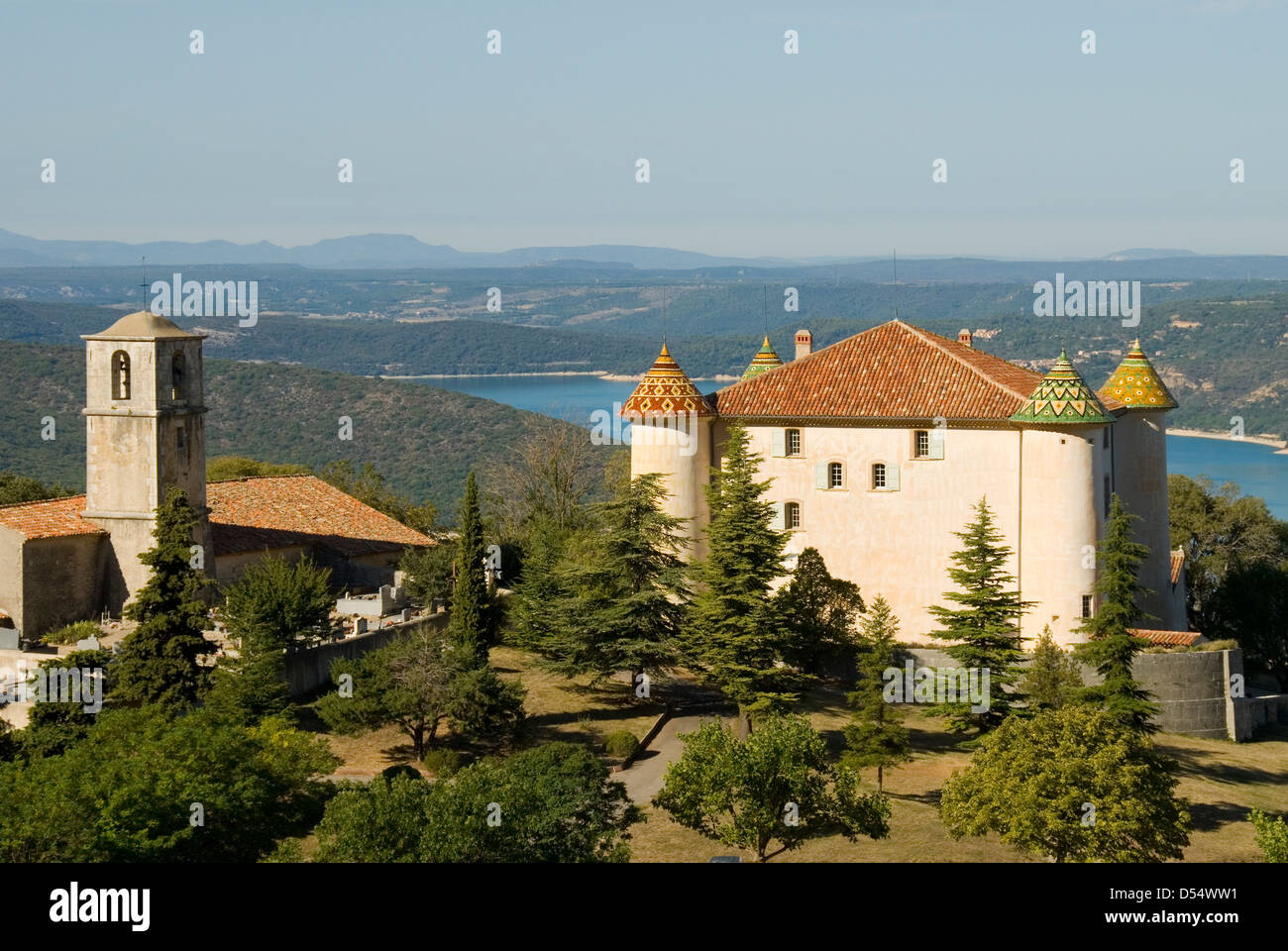 Chateau d'Aiguines and Lac de Sainte-Croix, Provence, France Stock ...