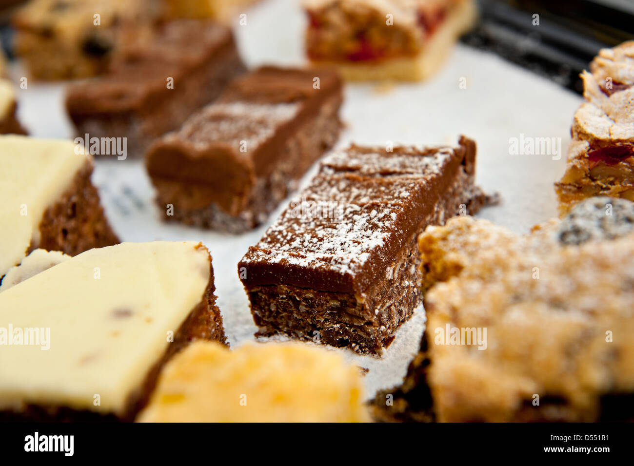 a tray of homemade baked goods, featuring chocolate brownie Stock Photo ...