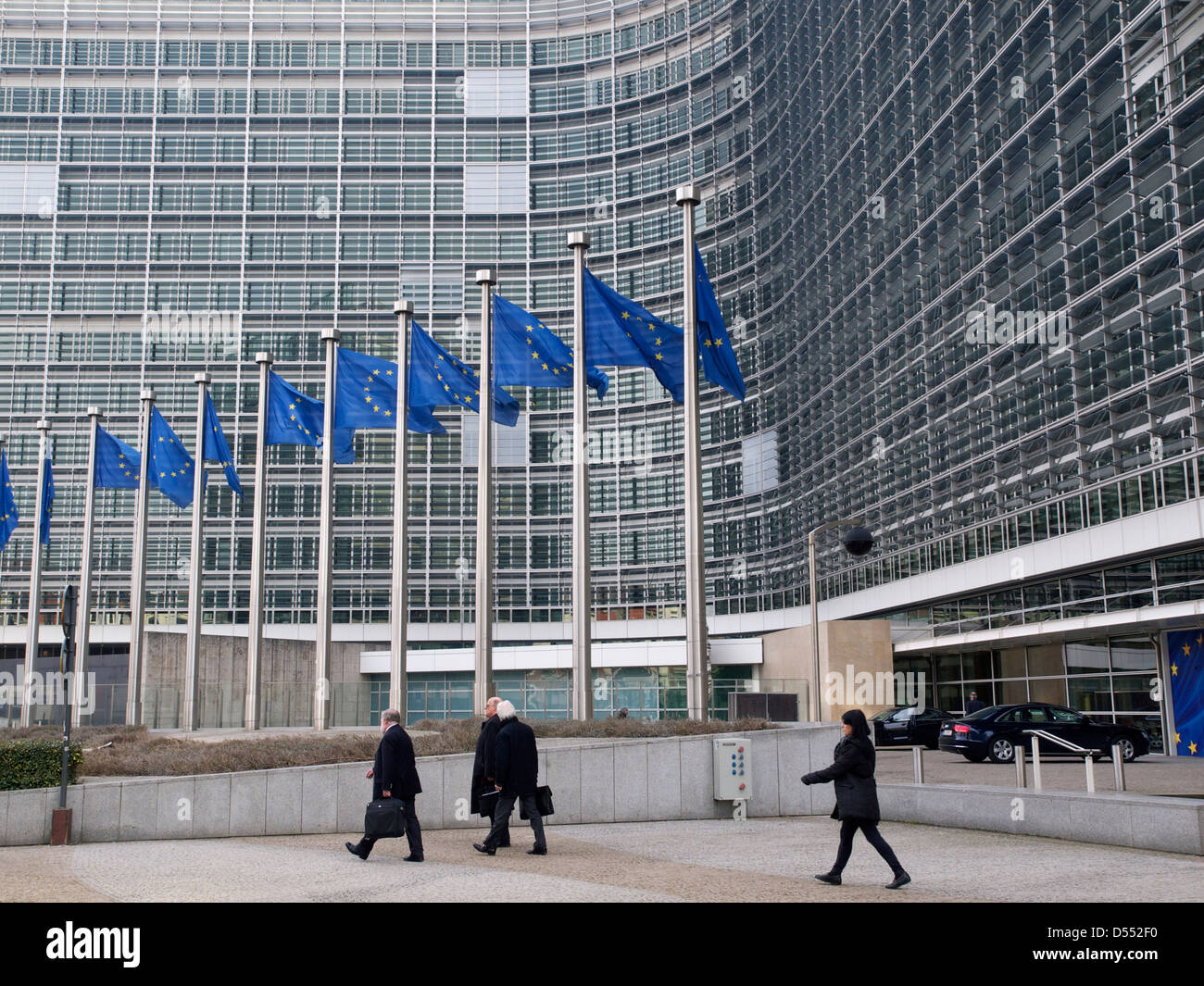 People at the Berlaymont European Commission building in Brussels ...