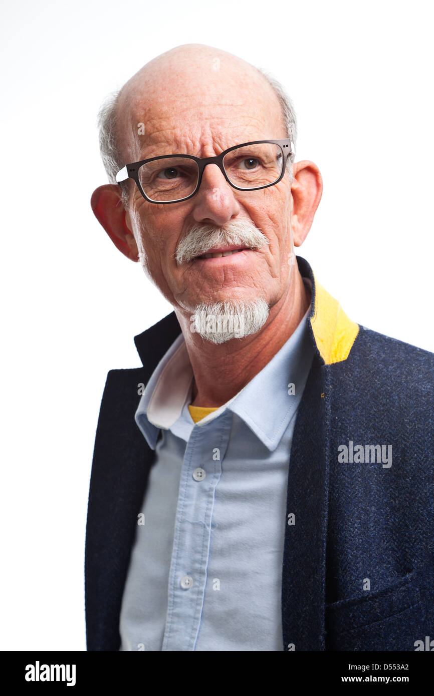 Smiling well dressed senior man with glasses. Isolated Stock Photo - Alamy