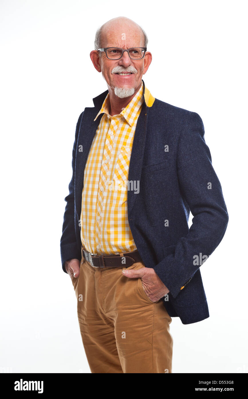 Happy well dressed senior man with glasses. Isolated Stock Photo - Alamy