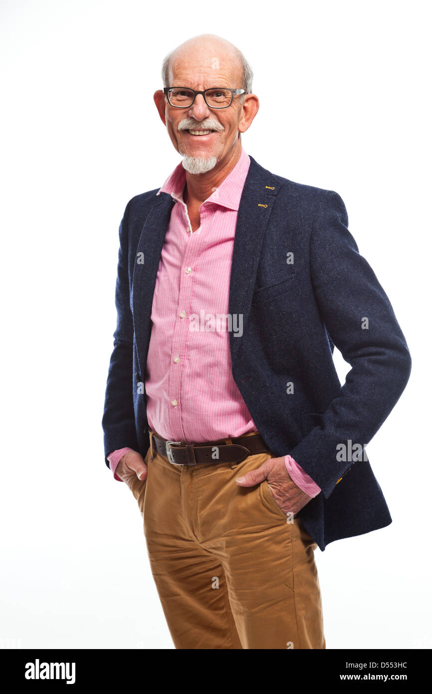 Happy well dressed senior man with glasses. Isolated Stock Photo - Alamy