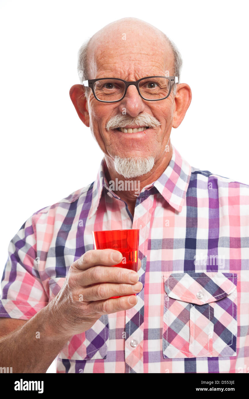 Well dressed senior man holding glass of water. Isolated Stock Photo - Alamy