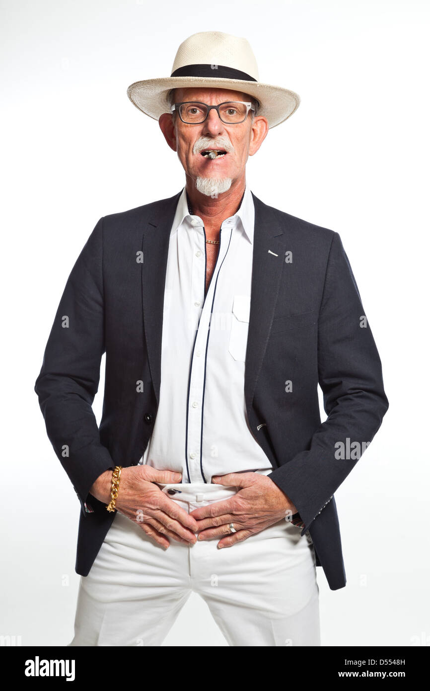 Gangster mafia man smoking cigar. Isolated on white Stock Photo - Alamy