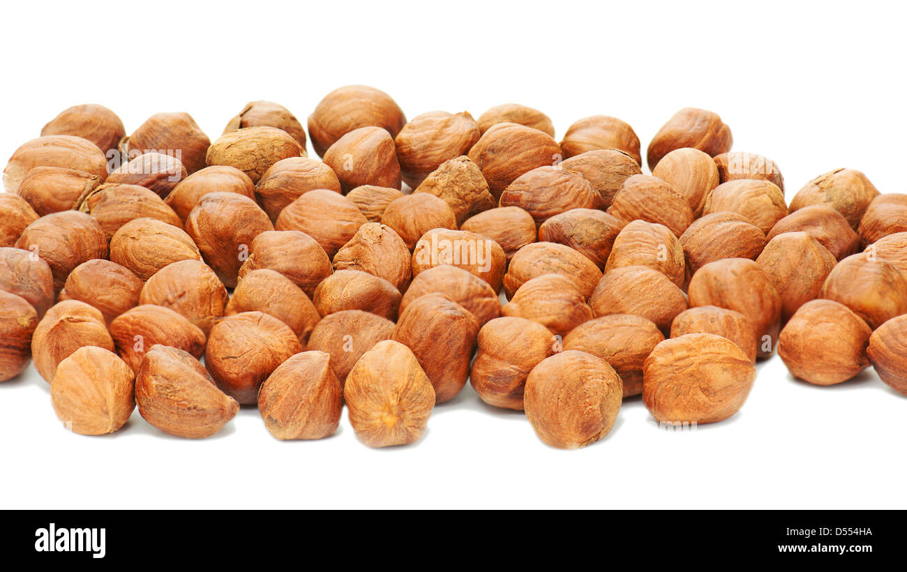 Hazelnuts background isolated on white background Stock Photo - Alamy