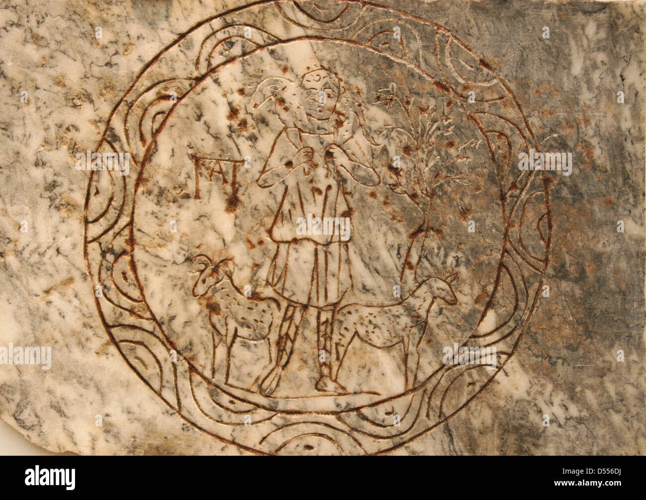 Early Christian Art. Italy. Roman tombstone depicting the Good Shepherd ...