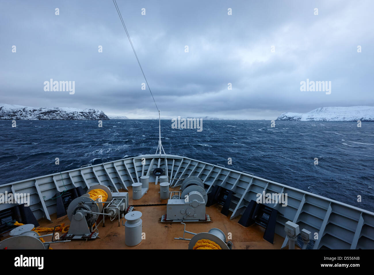 on board hurtigruten passenger ship sailing through fjords during ...