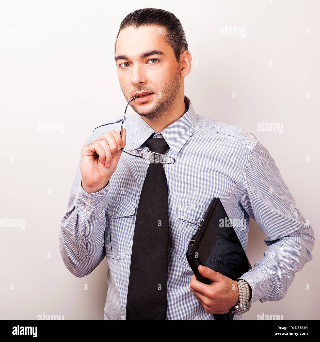 Businessman laptop smiling camera hi-res stock photography and images ...