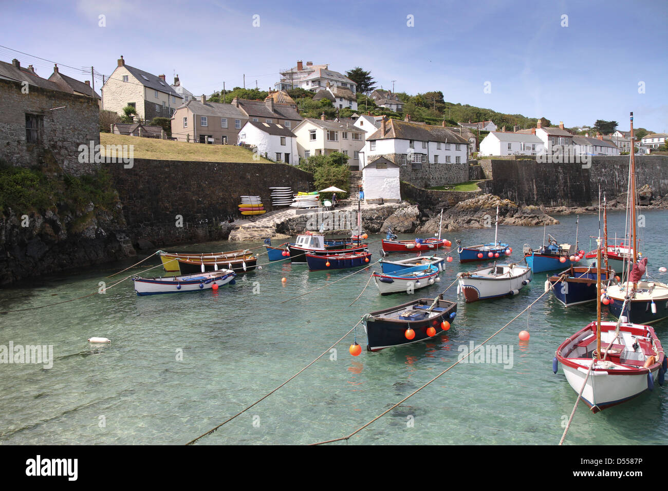 Cornish harbour Coverack Cornwall England coastal fishing village east ...