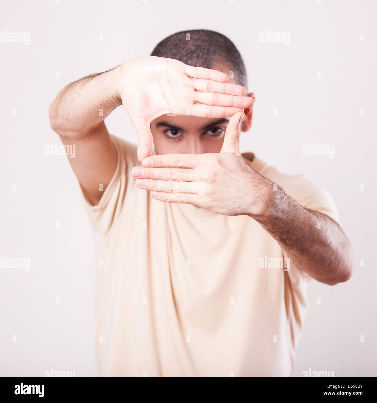 Man shows a rectangle Stock Photo - Alamy