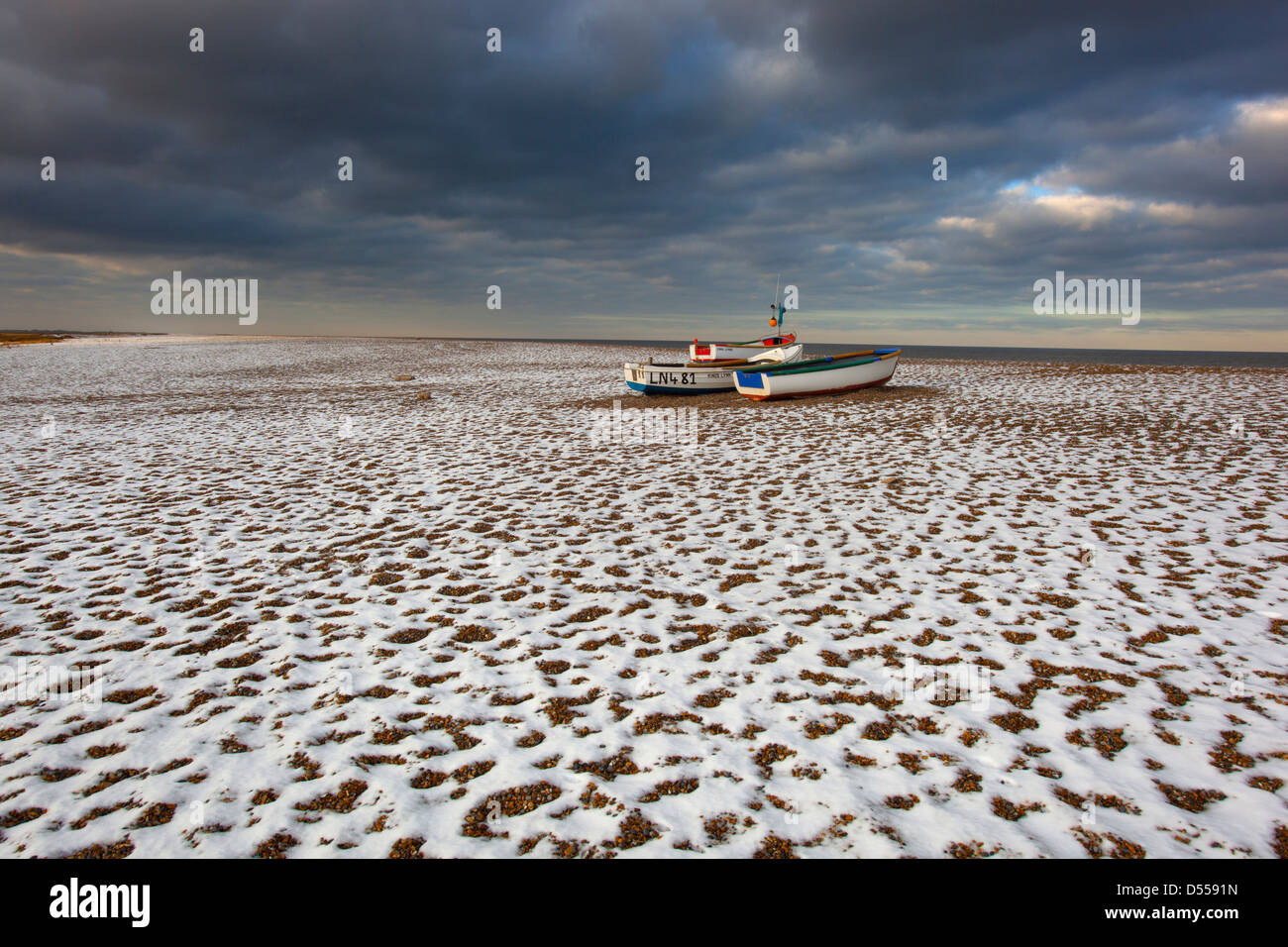 Crab boats on Cley Beach in Winter north Norfolk coast UK Stock Photo ...