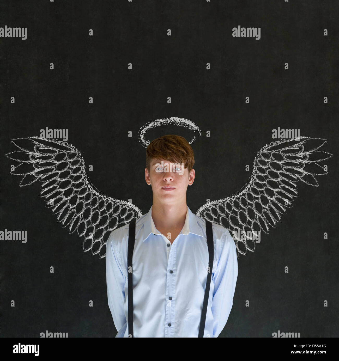 Teacher, salesman, student or business angel investor man with chalk ...