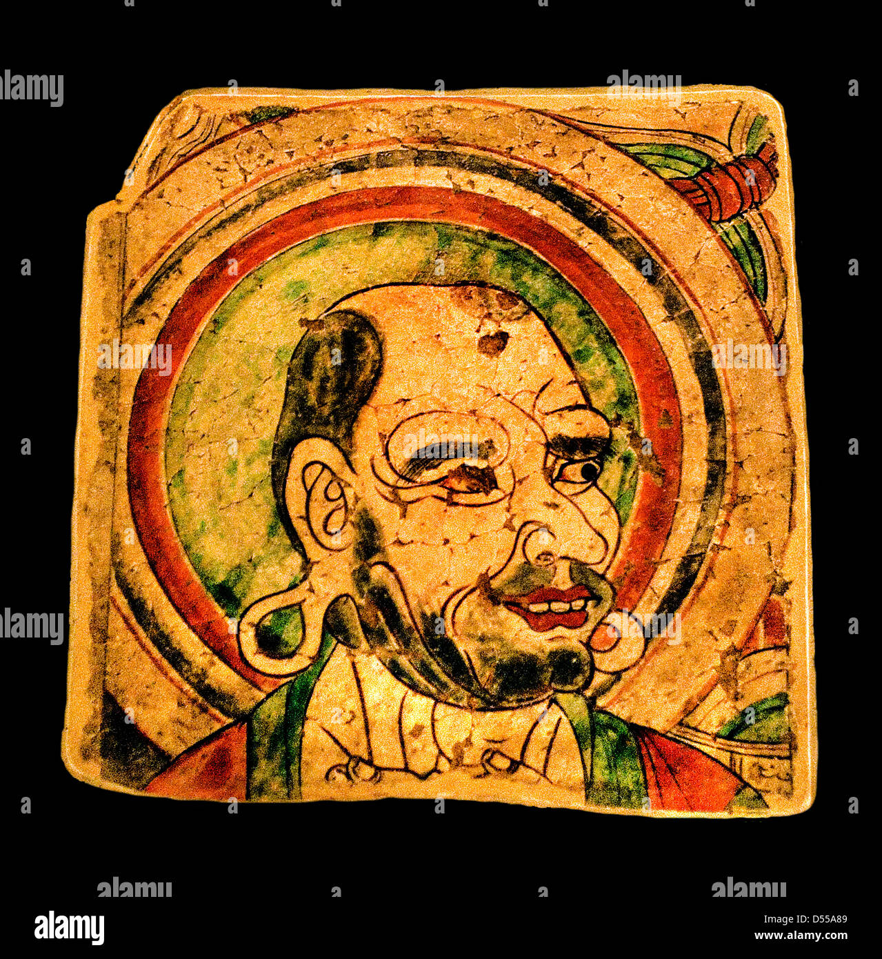 Wall painting fragment depicting the portrait of a Buddhist monk, Cave ...
