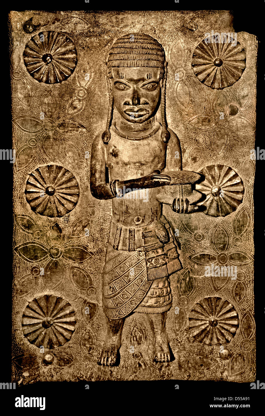 Bronze Brass plaque showing the Oba of Benin with attendants Edo ...