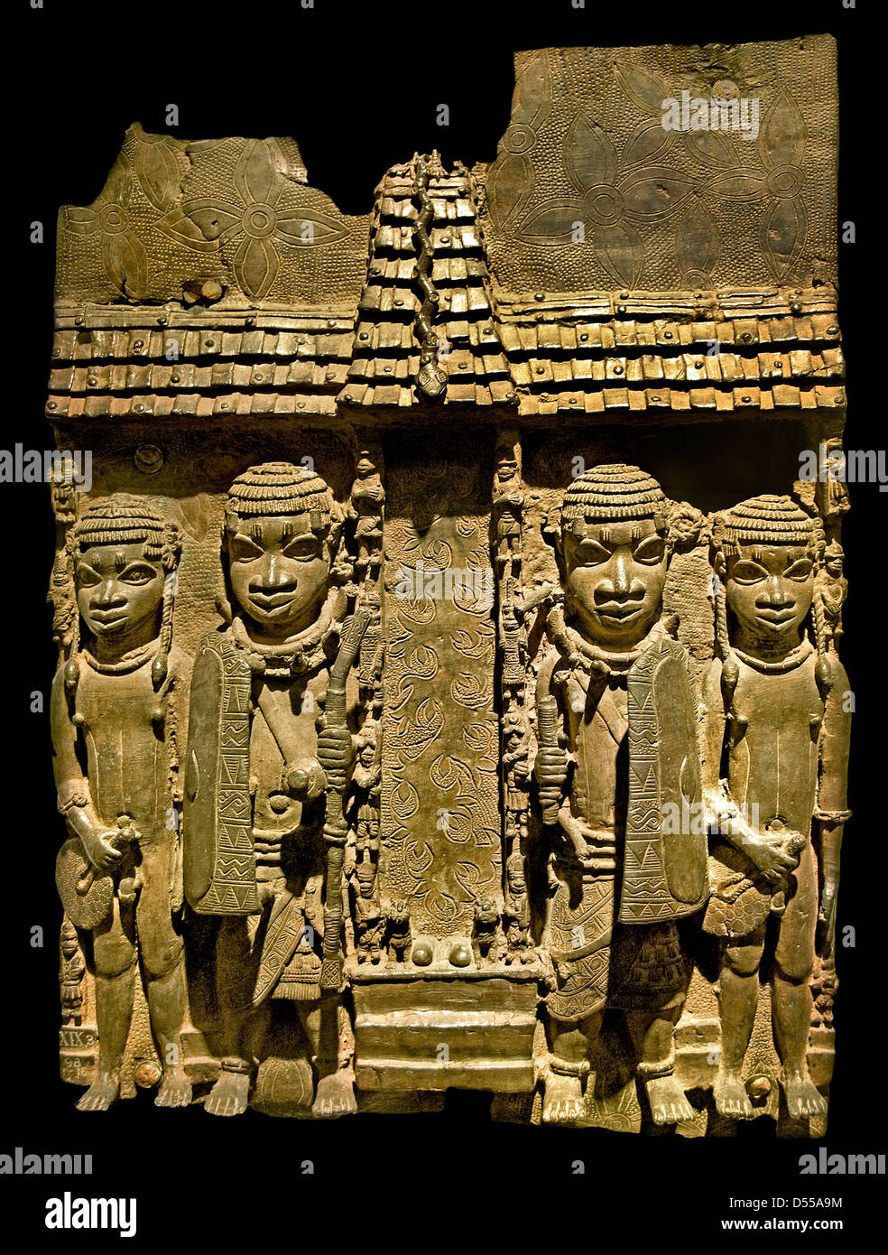 Bronze Brass plaque showing the Oba of Benin with attendants Edo ...