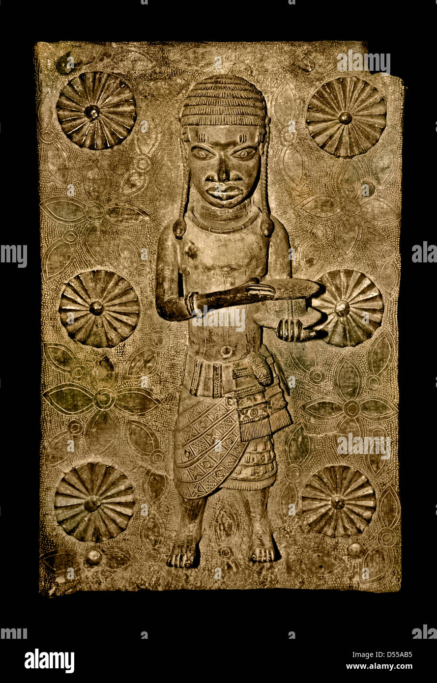 Bronze Brass plaque showing the Oba of Benin with attendants Edo ...