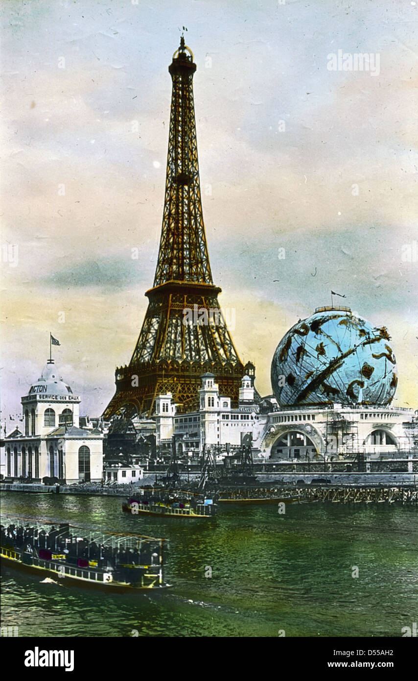 A colorized postcard from the 1900 Paris Exposition showing the Eiffel ...