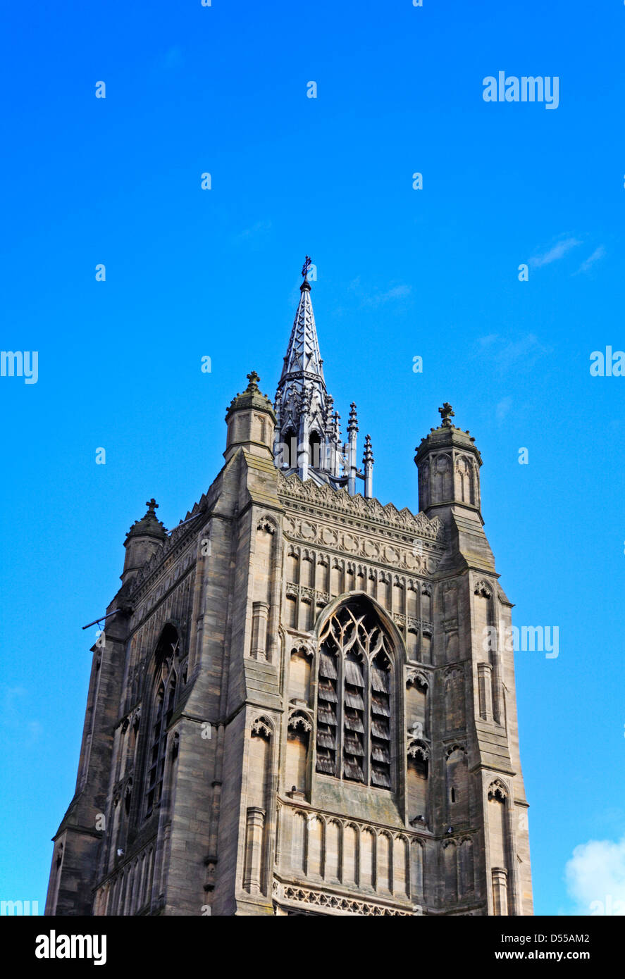 A view of the upper section of the tower of the church of St Peter ...