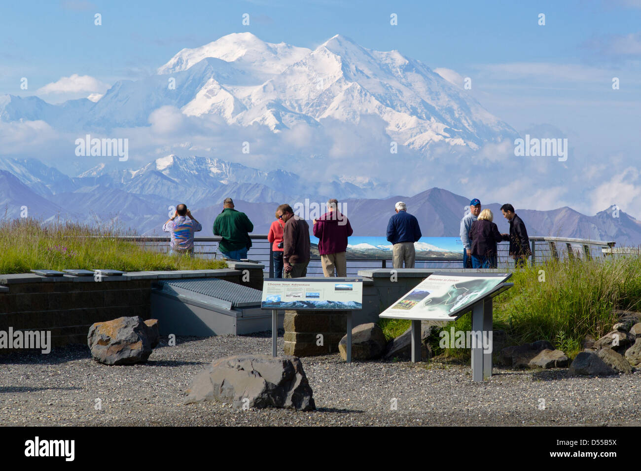 Tourists view Mt. McKinley (Denali Mountain), highest point in North ...