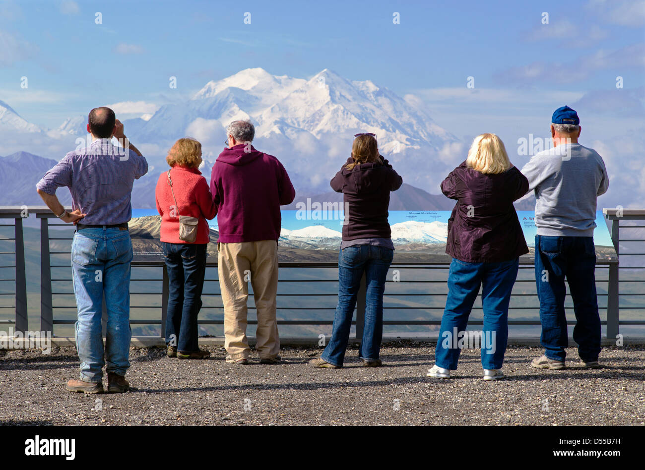 Tourists view Mt. McKinley (Denali Mountain), highest point in North ...
