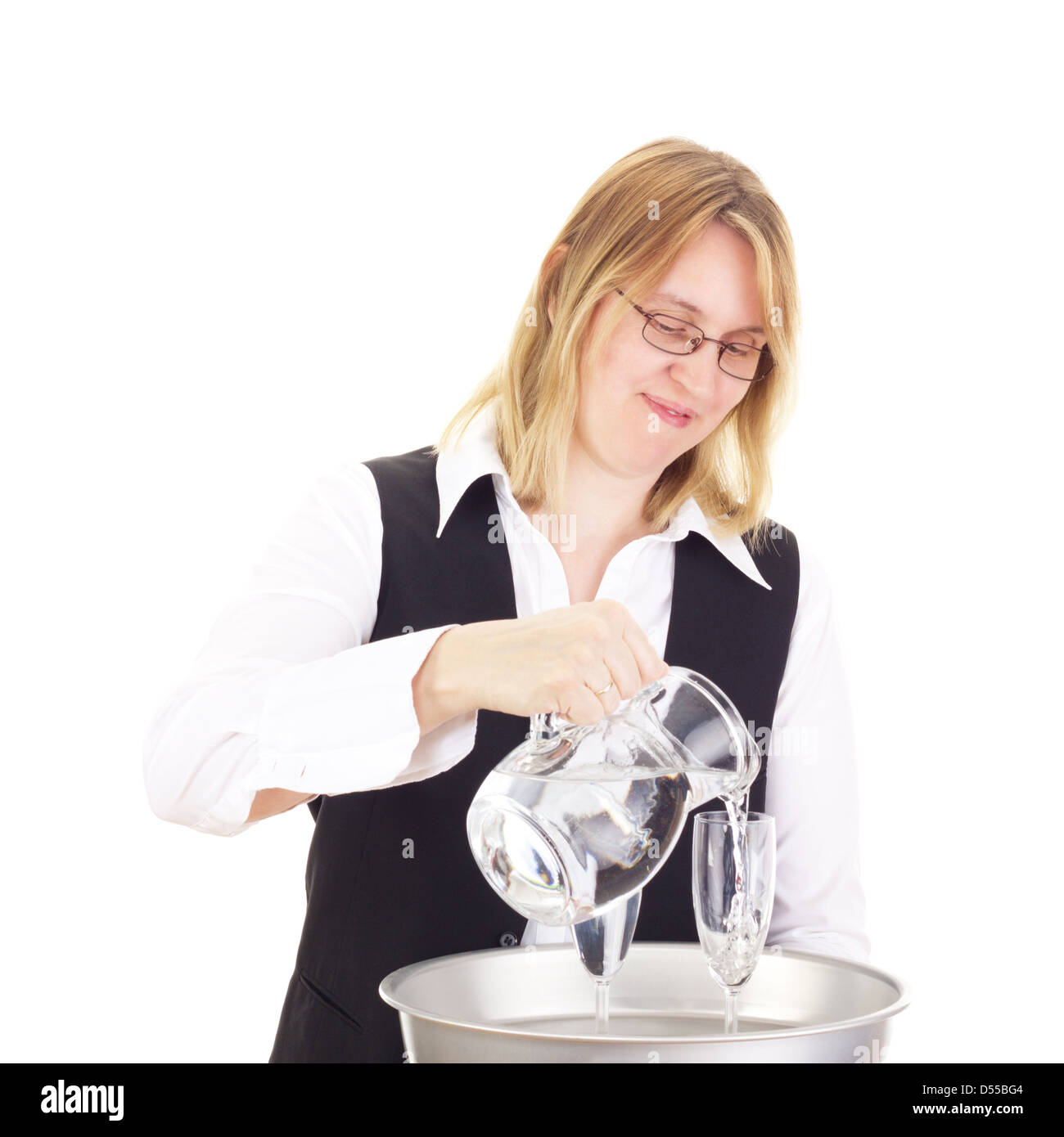 Waitress with dinner tray Stock Photo - Alamy