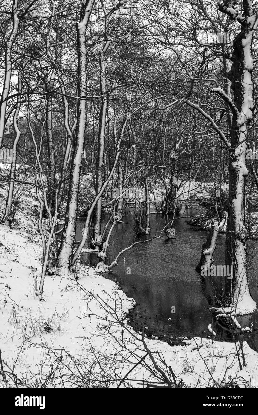 snow winter scene in and around Billinge, Merseyside captured in black ...