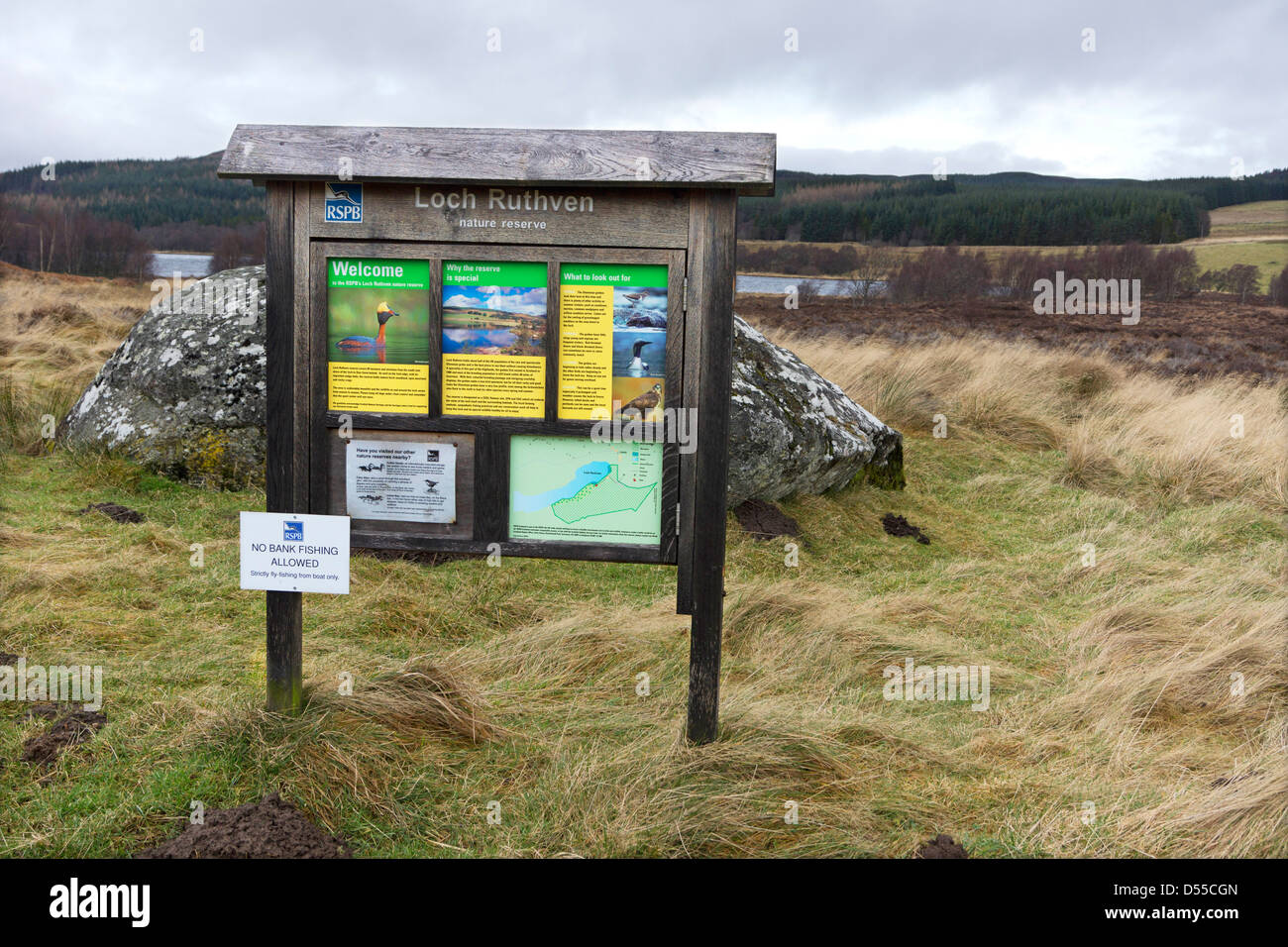 Information noticeboard at Loch Ruthven, an RSPB reserve near Dores in ...