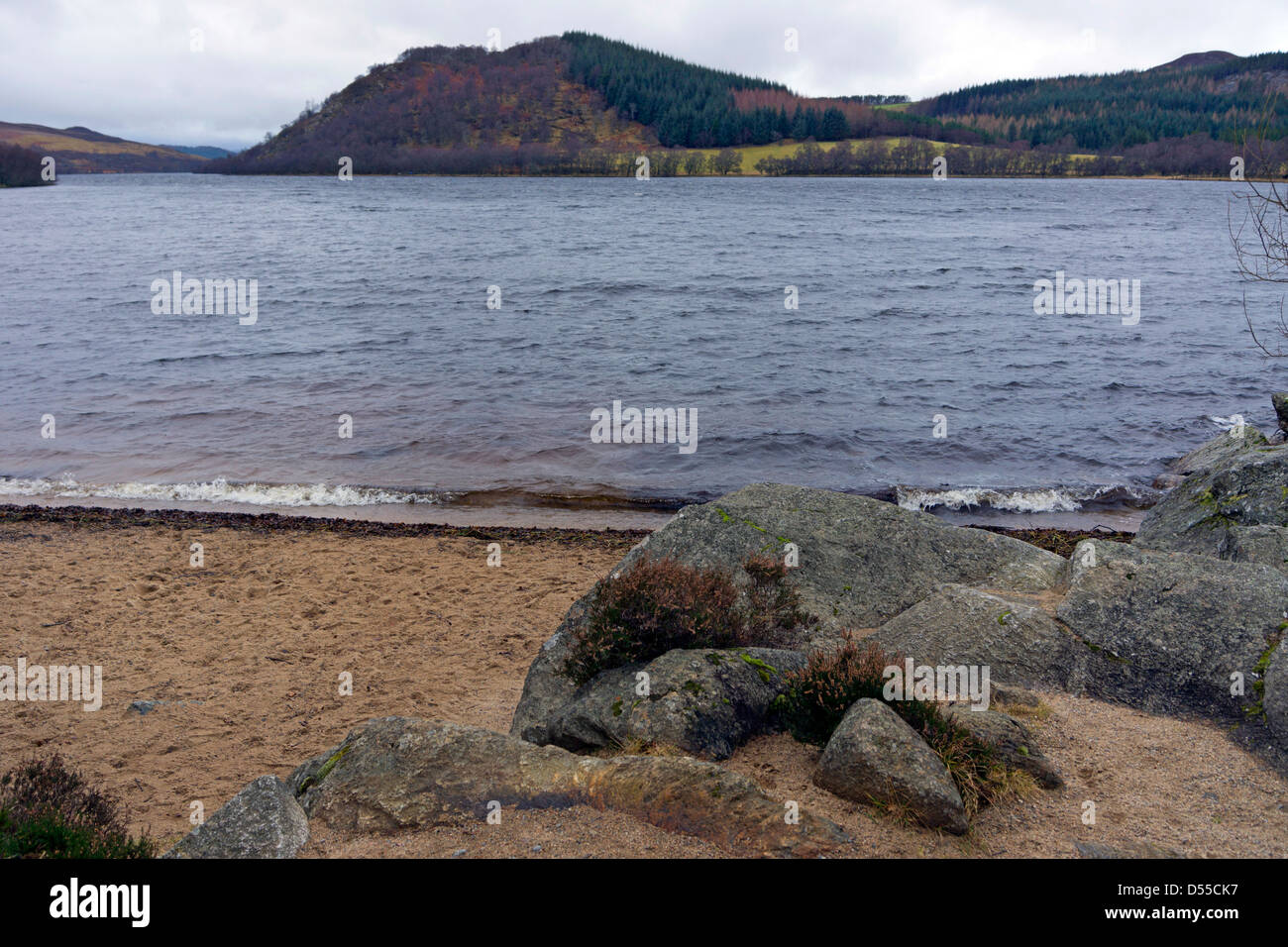 The shore of Loch Ruthven, an RSPB reserve near Dores in Inverness ...