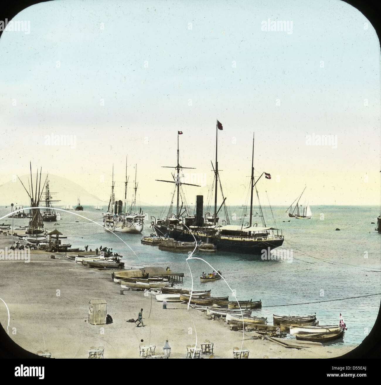 A 19th-century photograph capturing a view from Port Said, Egypt ...