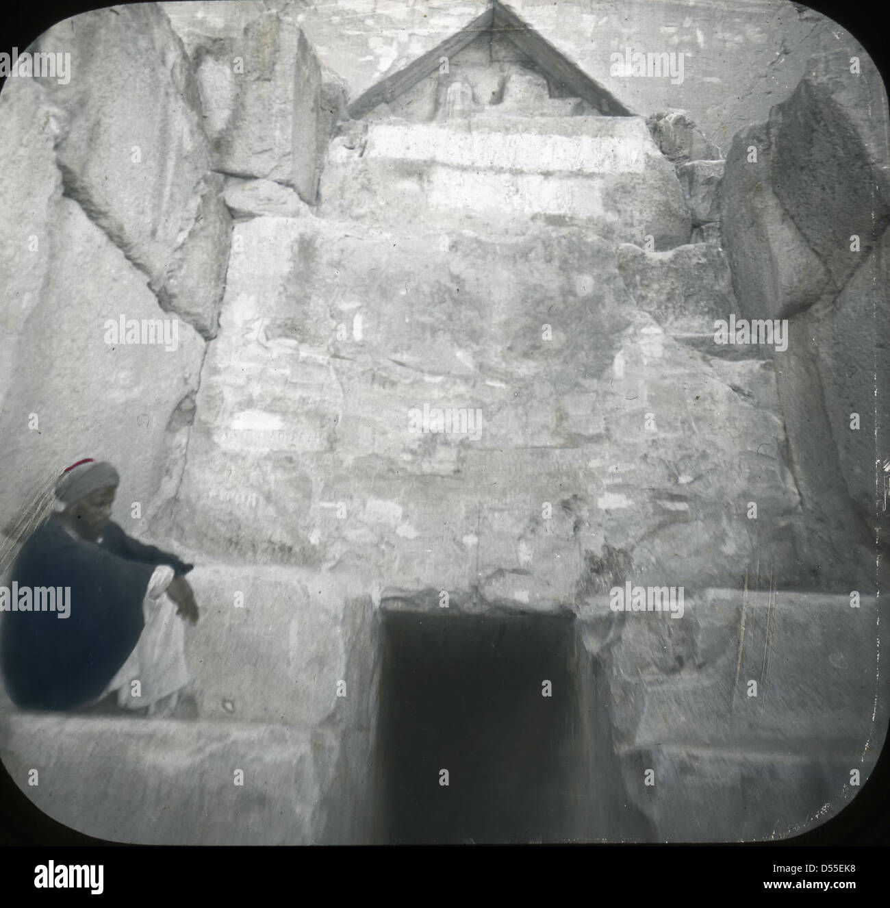 This image captures the entrance to the Pyramid of Cheops in Egypt, one ...