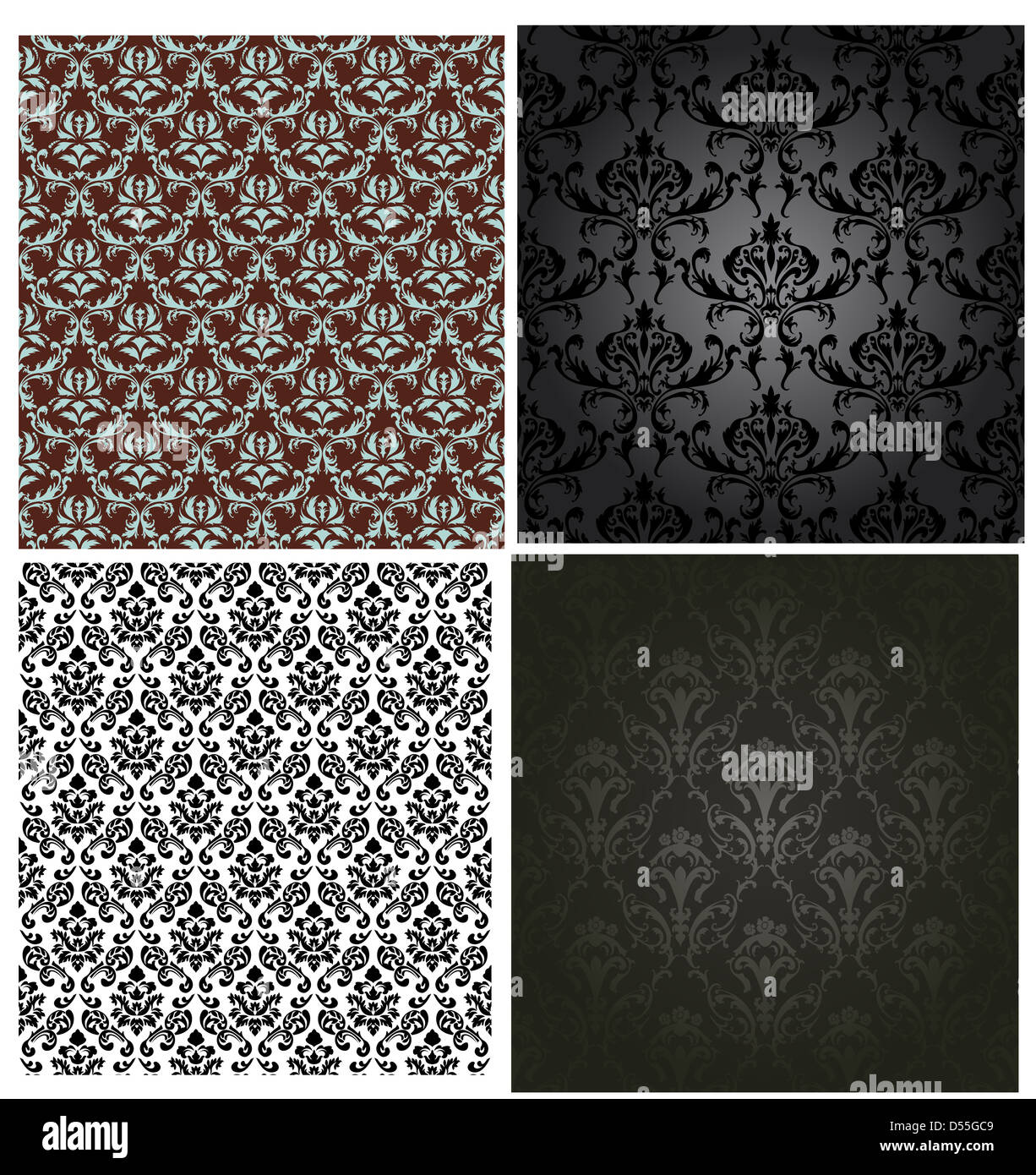 Damask seamless color pattern set. Fully editable EPS 8 vector ...