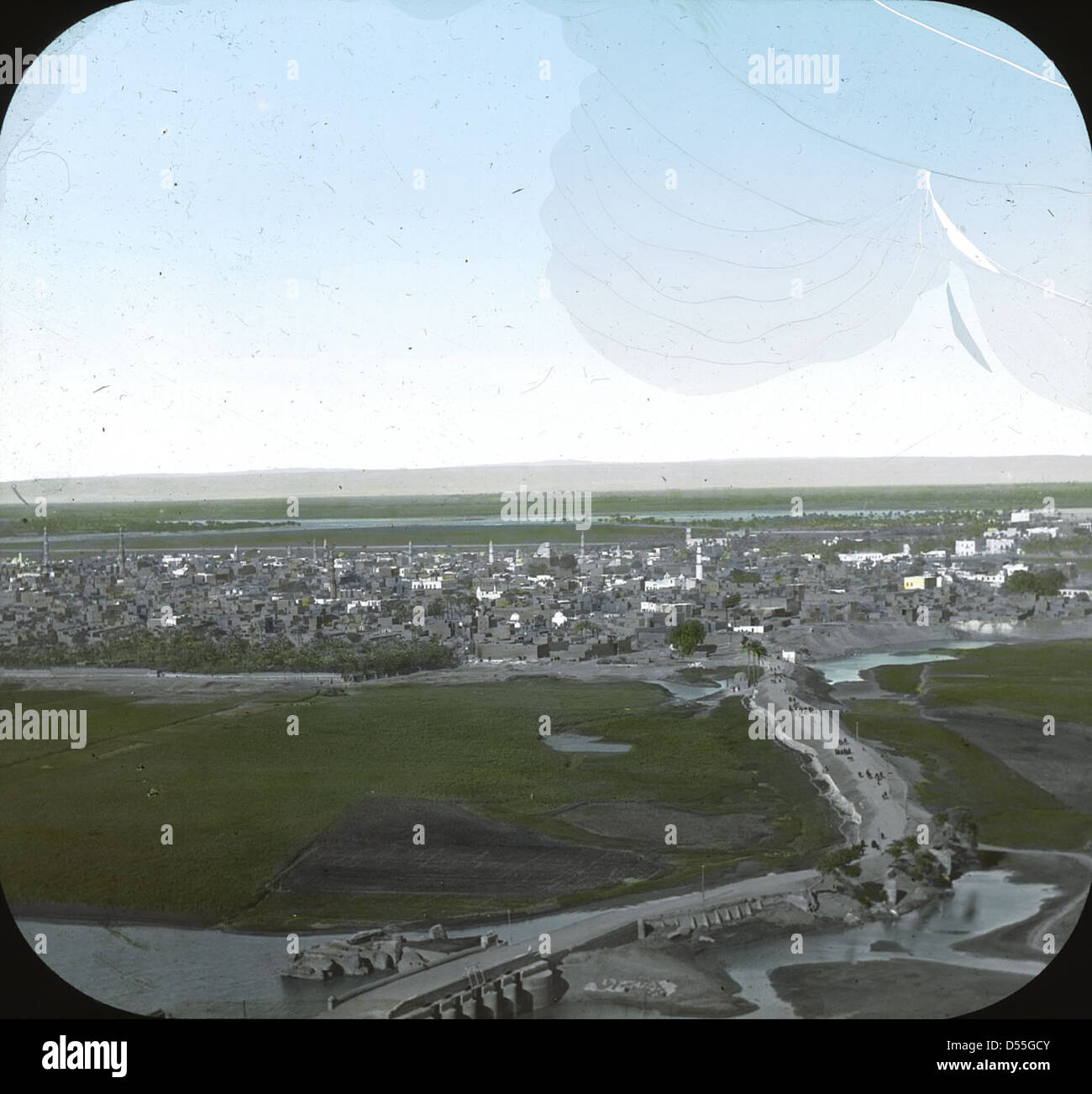 This panoramic lantern slide shows the city of Assiut in Egypt ...