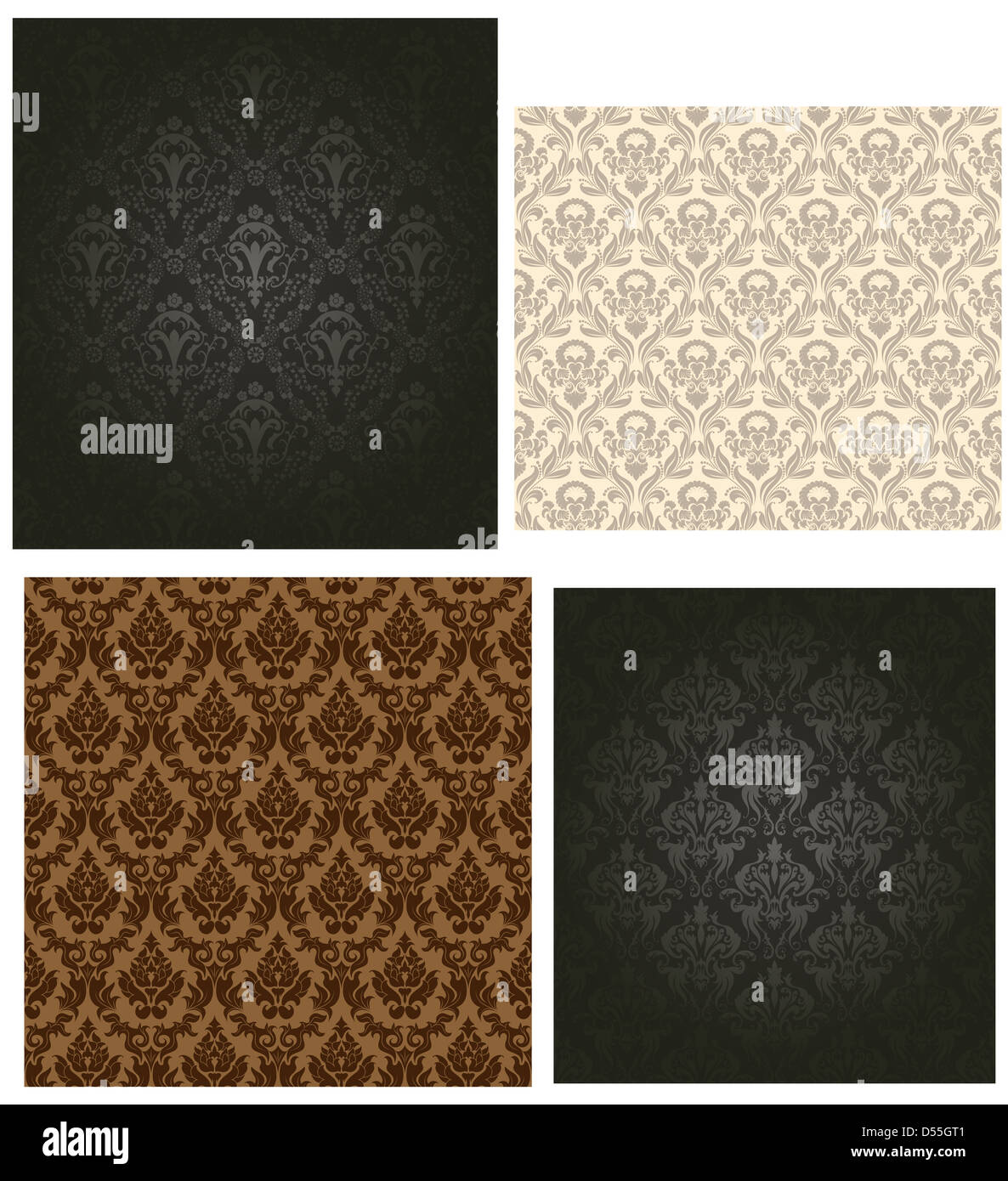 Damask seamless color pattern set. Fully editable EPS 8 vector ...