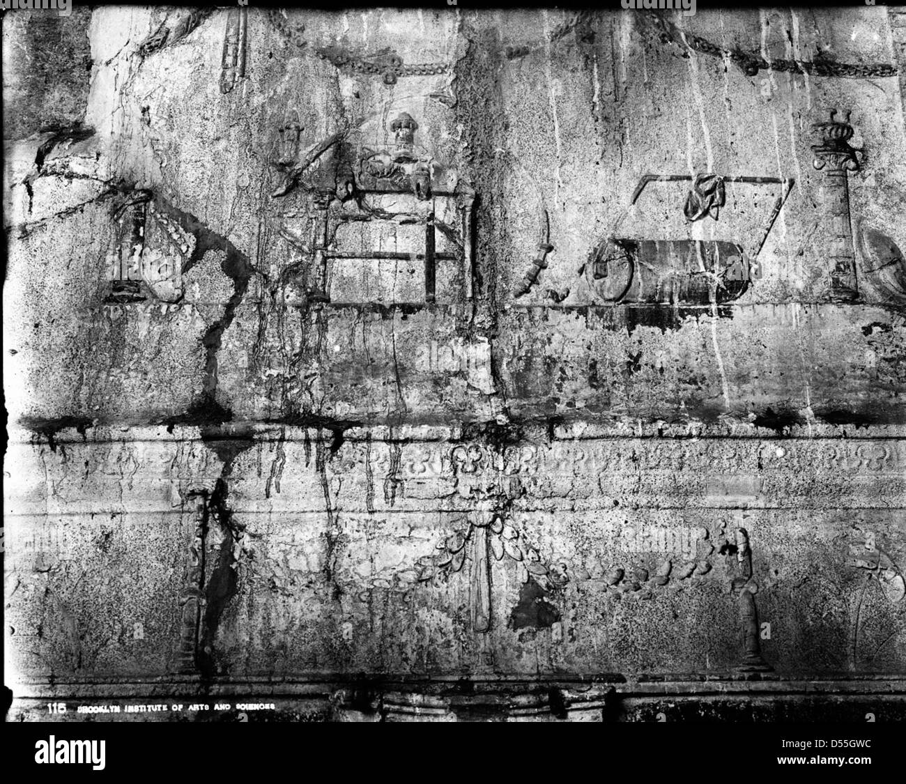 The detailed stucco work at the Baths of Stabiae in Pompeii, Italy, is ...