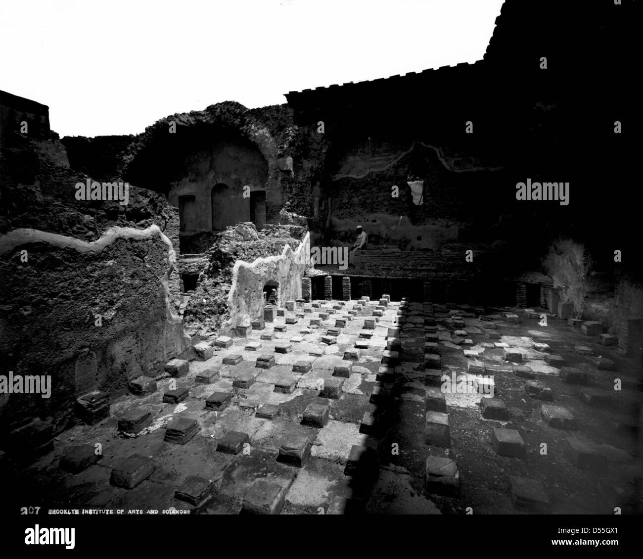 A black and white photograph of the view from the Baths of Stabiae in ...