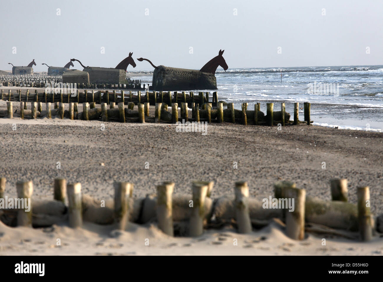 Blavand, Denmark, North Sea with a relic of Hitler's Atlantic Wall ...