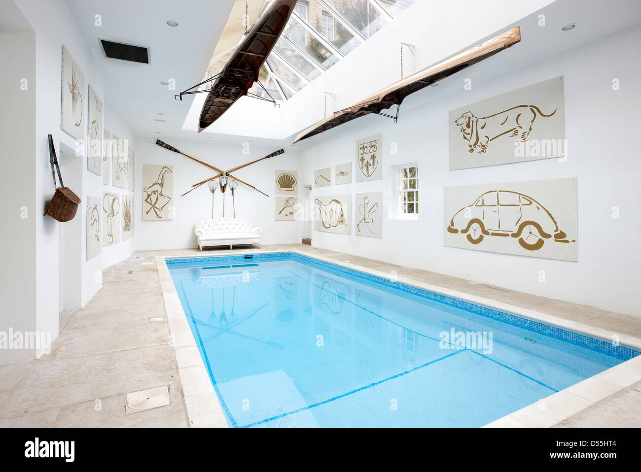 grand manor house swimming pool indoor hanging rowing boat Stock Photo ...