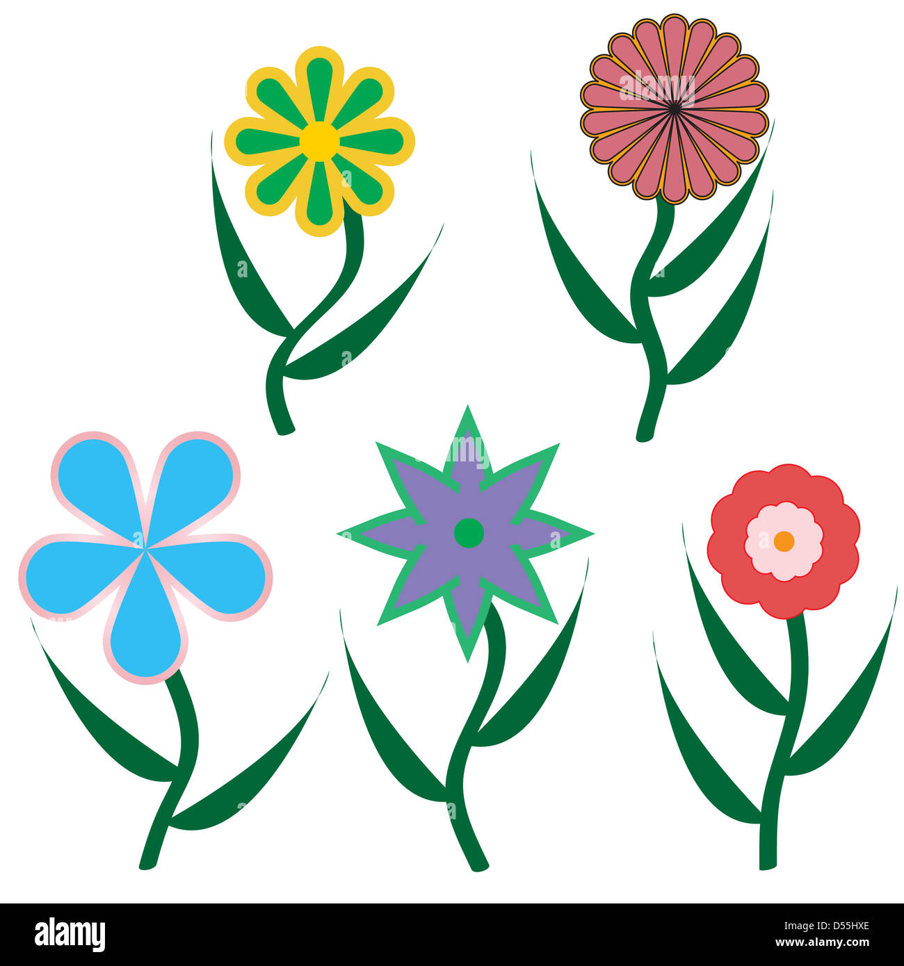 the vector illustration of five different flowers Stock Photo - Alamy