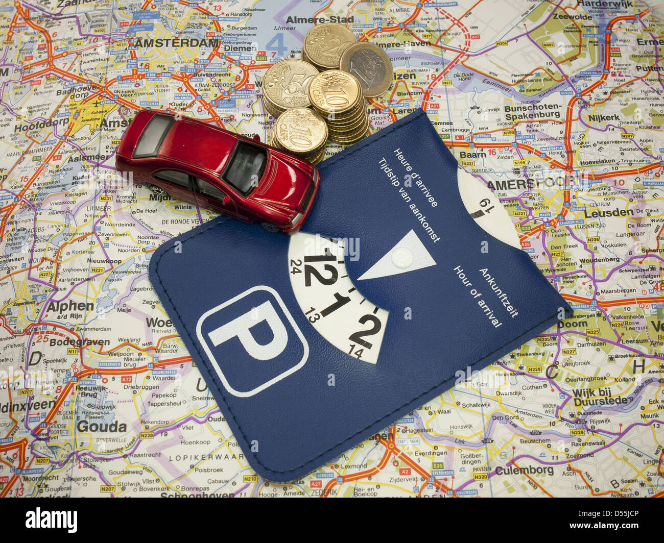 parking card with a car and a road map on the background Stock Photo ...
