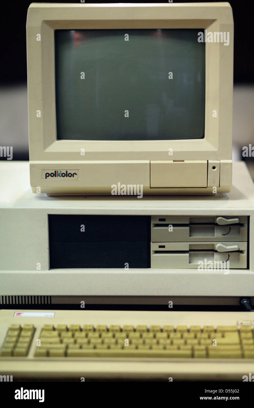 Warsaw, Poland, old computer with monitor and keyboard of the brand ...