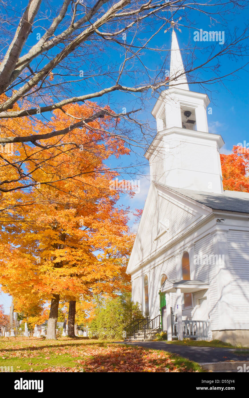 Old country church fall in Monmouth Maine Stock Photo - Alamy