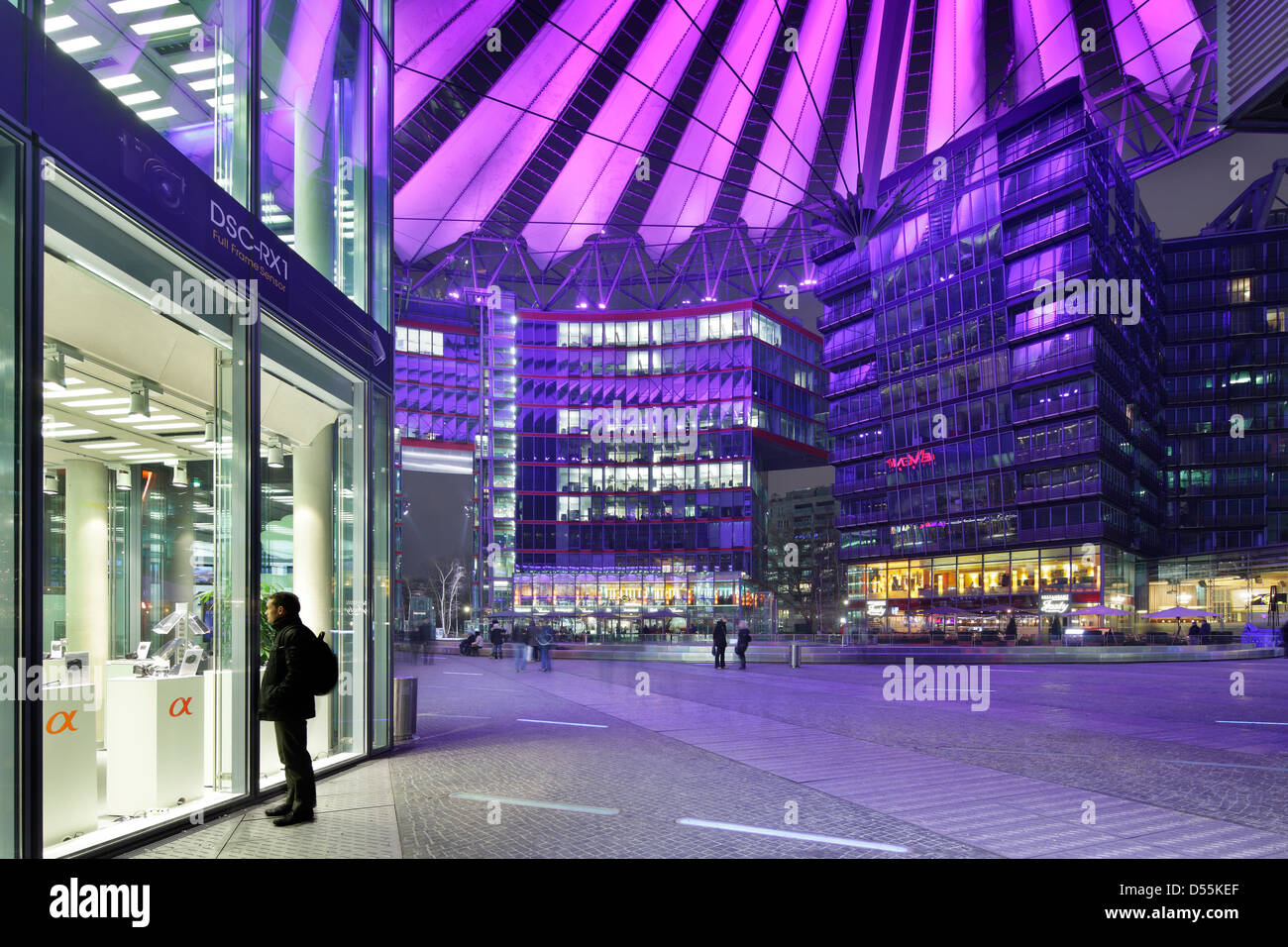 Berlin, Germany, illuminated Sony Center am Potsdamer Platz at night ...